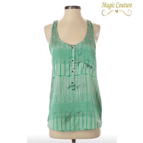 Aqua | Tops | Aqua Bloomingdales Green White Half Button Tank Top ...